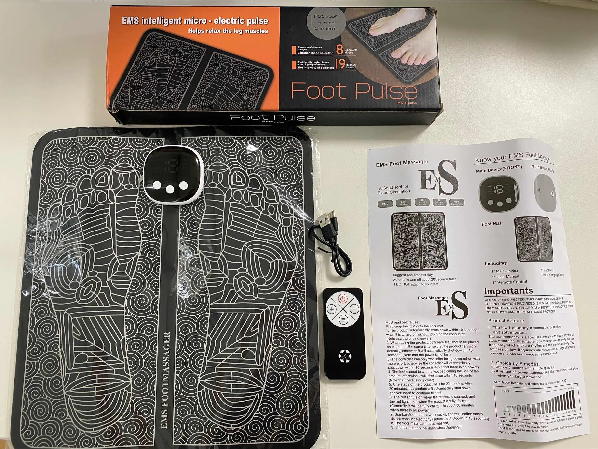 EMS Foot Stimulator - Electric Feet Massager Mat with Remote