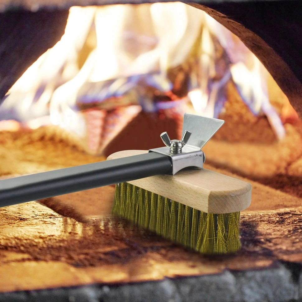 Pizza Oven Copper Brush Bristle Brass Scraper Long Handle Grill ...
