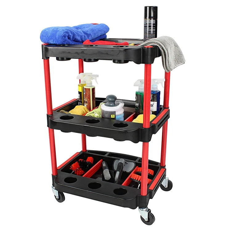 3 Layer Car Wash Tool Cart Rolling Storage Tool Box Trolley Cart for ...