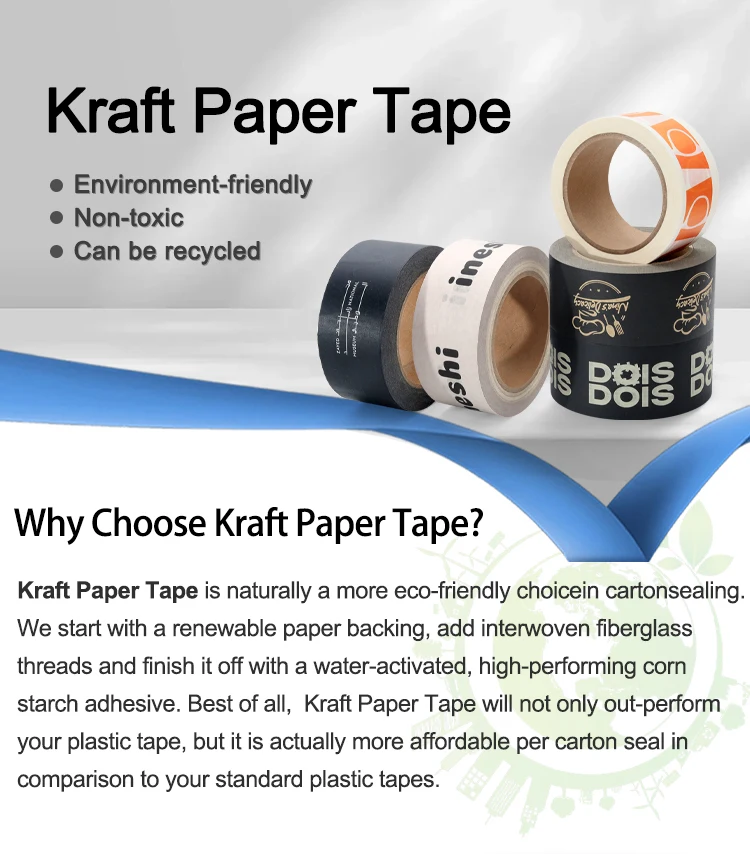 Custom Design Logo Reinforced Gummed Kraft Paper Tape