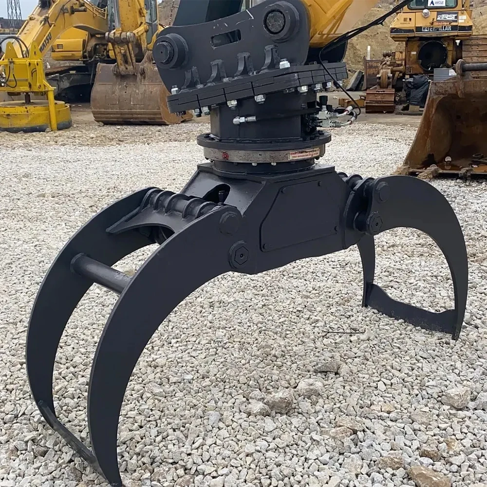 Mini Hydraulic Excavator Rotating Log Grapple - Stone Sorting