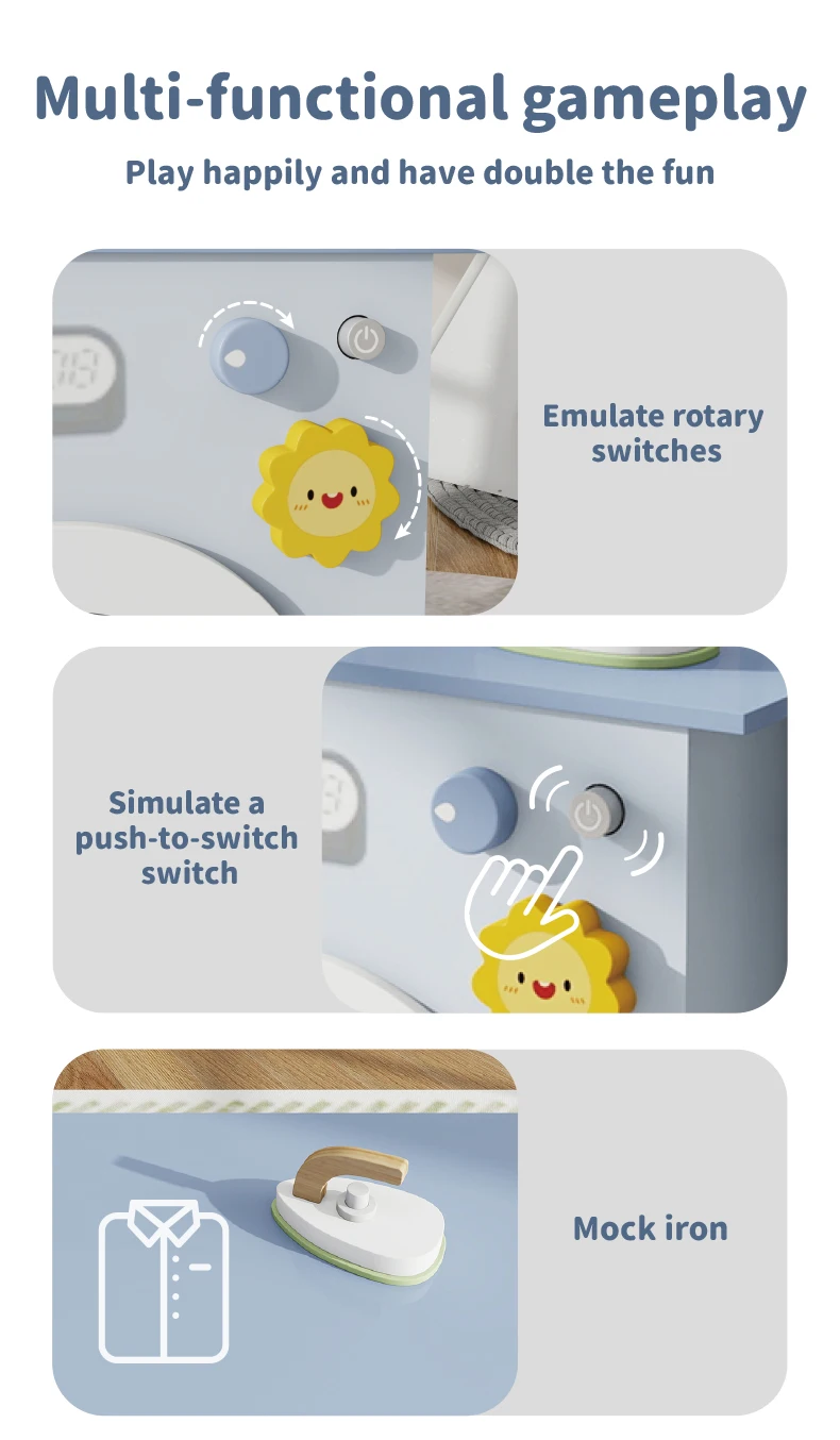 Kids Wooden Washer Machine Role Play Pretend Play Set Educational ...