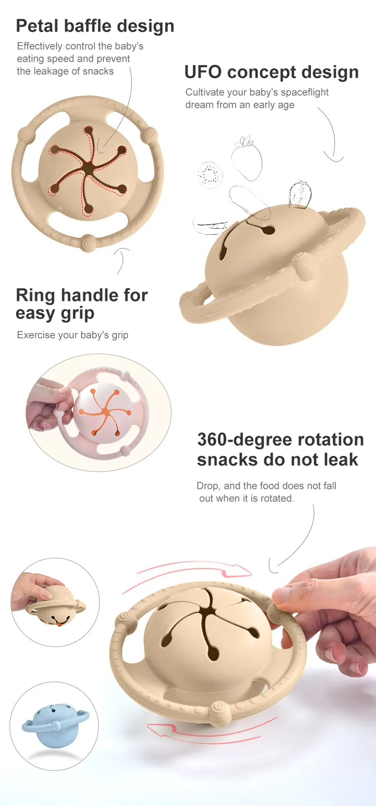 Ufo Shape Kid Snack Container Food Grade Silicone Cup Baby Children ...