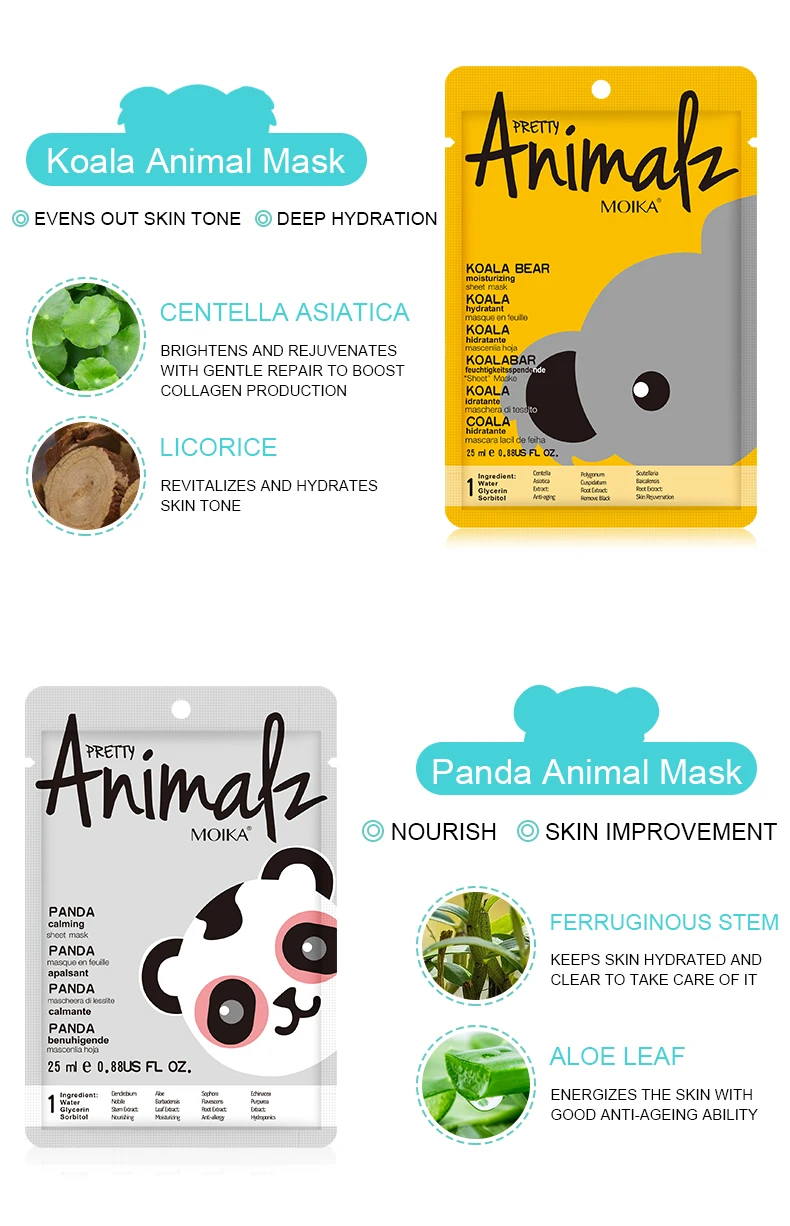 Moika Character Sheet Masks | Panda,Unicornn,Puppy,Owl,Giraffe,Husky ...