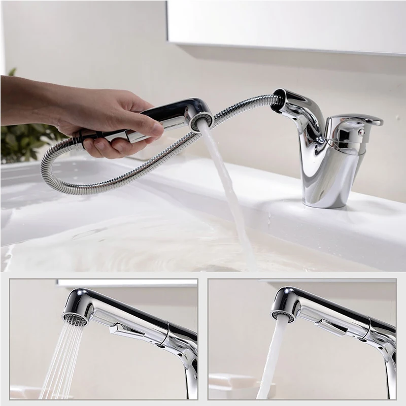 Contemporary Pull Out White Color Basin Faucets Single Handle Bathroom ...