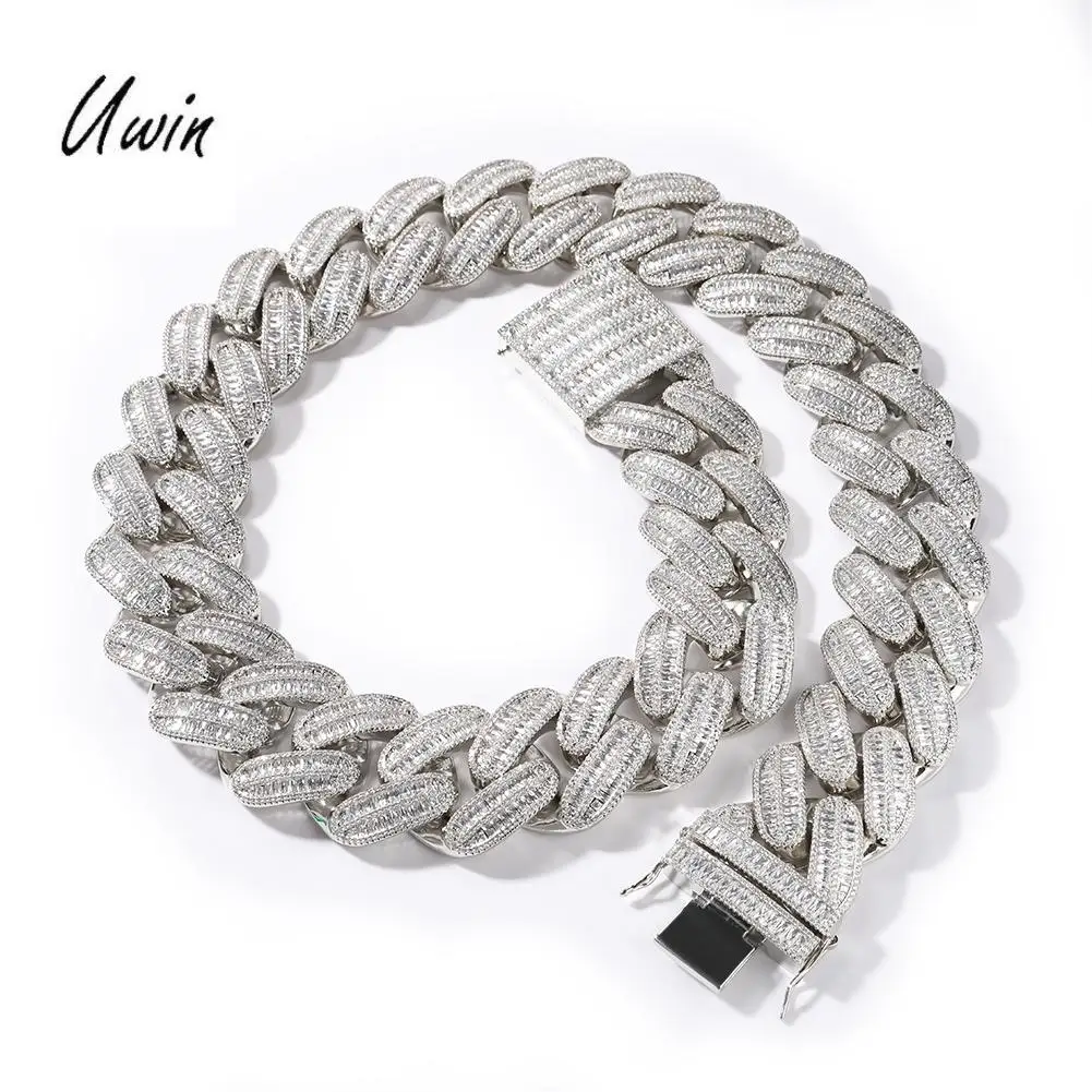 40mm Width Prong Chain Cuban Chain Silver Brass Cz Hip Hop Jewelry ...