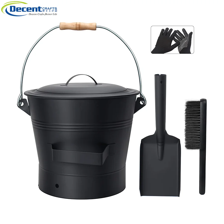 Large Metal Coal Bucket Fireplace Ash Bucket With Lid And Shovel For ...