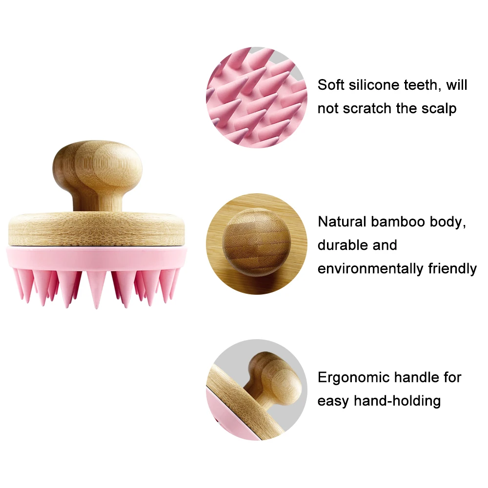 Scalp Massager Shampoo Brush Bamboo Wet And Dry Hair Scalp Care Brush ...