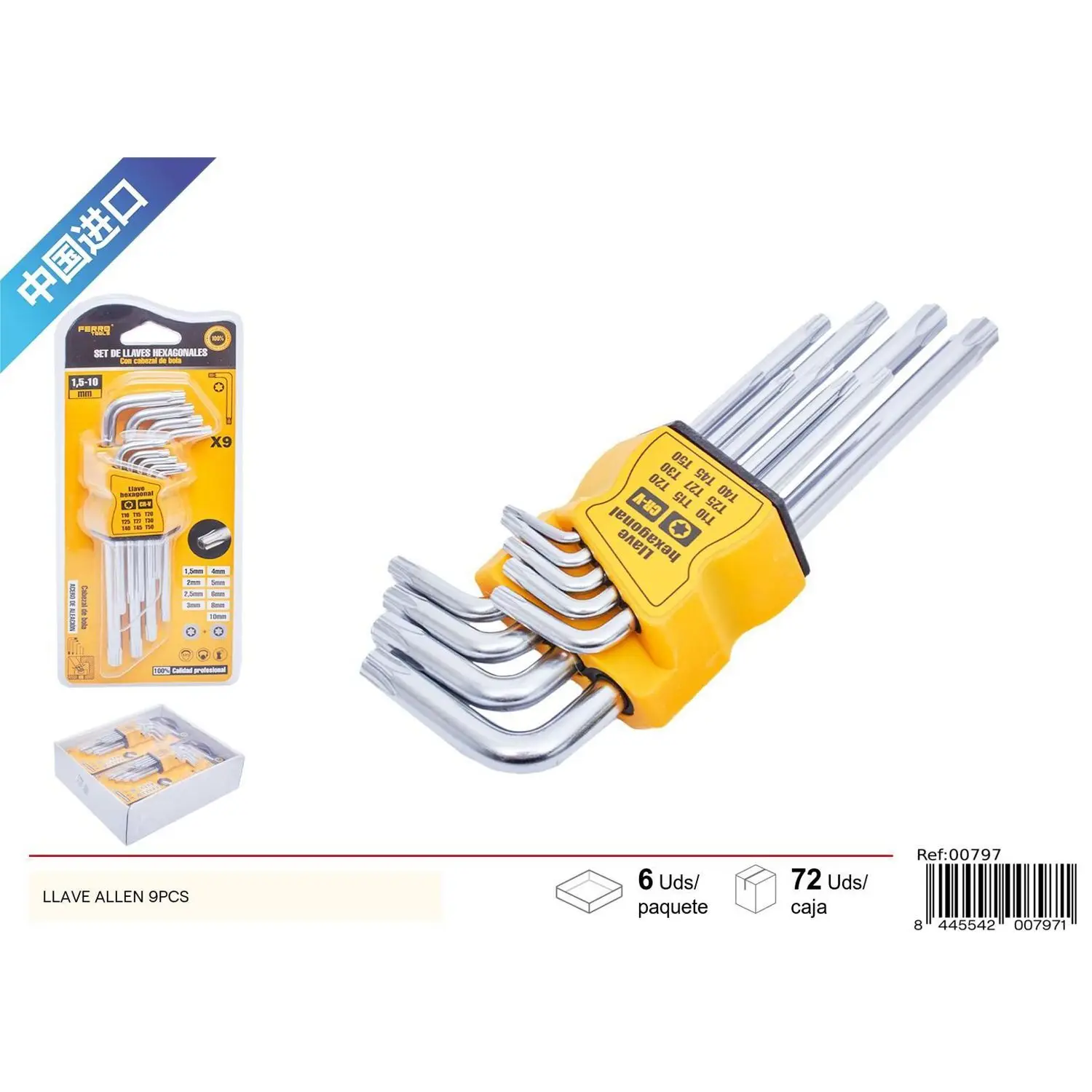9-Piece Industrial Grade Allen Key Set Metric Hex Keys with Torx Tips ...