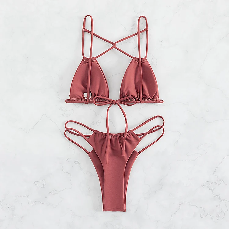 Designer Ladies Plain Color Bathing Suits High Waist Thong Crochet ...