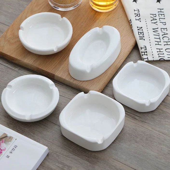 Simple White Ceramic Ashtray with Customized Logo
