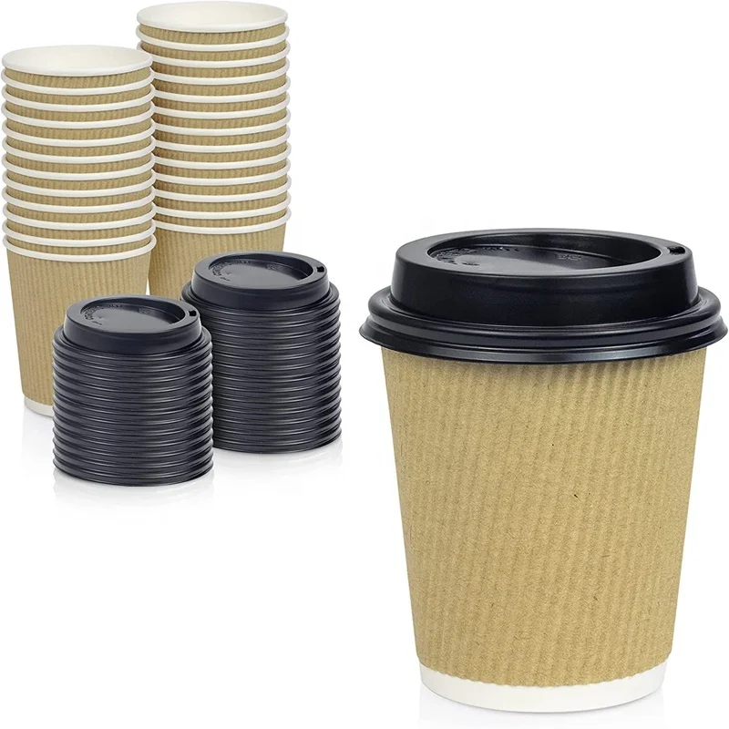 100 Pack 12 OZ to Go Coffee Cups Disposable Paper Coffee Cups With Lids ...