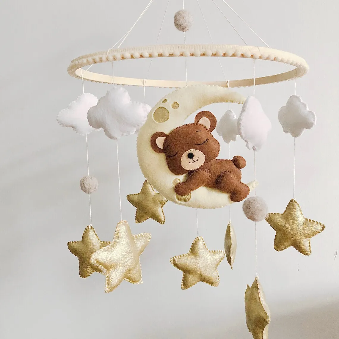 Sleepy Bear Felt Baby Mobile Moon Stars Nursery Baby Crib Mobile Unisex ...