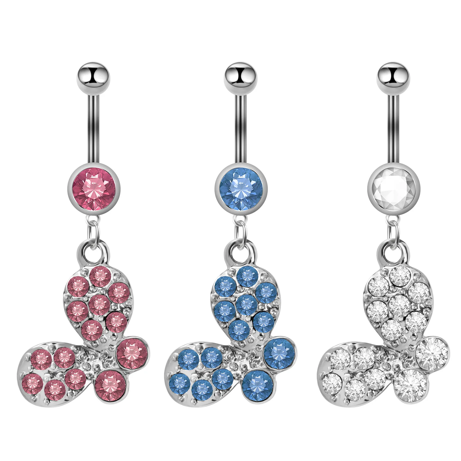 New butterfly navel ring crystal navel button 1.6*10+5 puncture jewelry ...