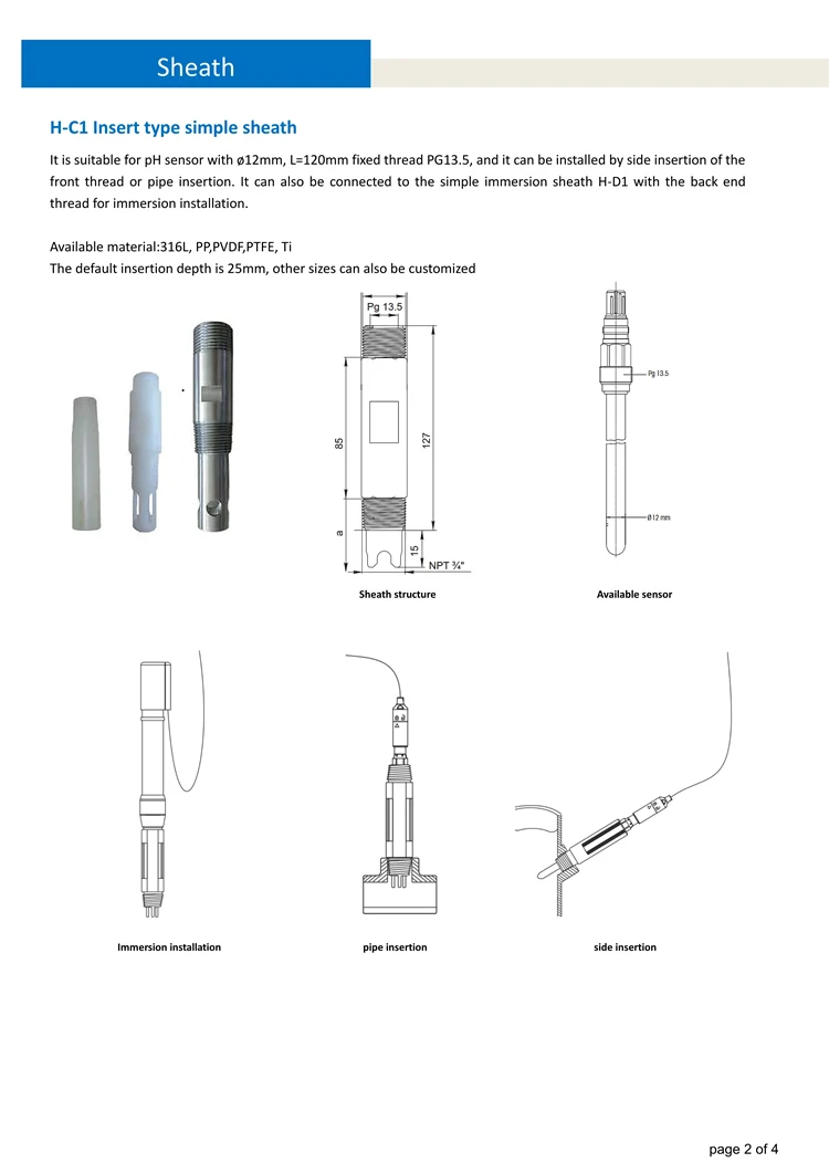 Retractable Ph Sensor Electrode Housing Sheath Holder