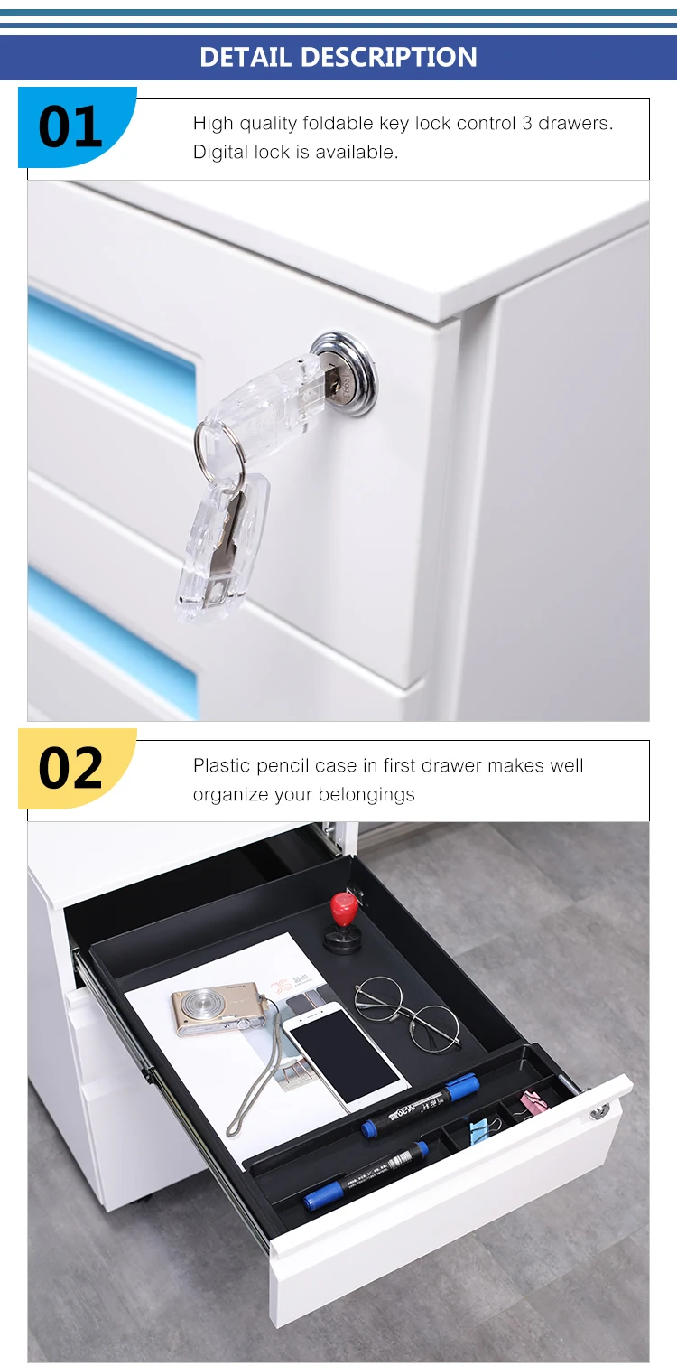 Office Steel Mobile Pedestal Fully Assembly 2/3 Drawers Metal File ...