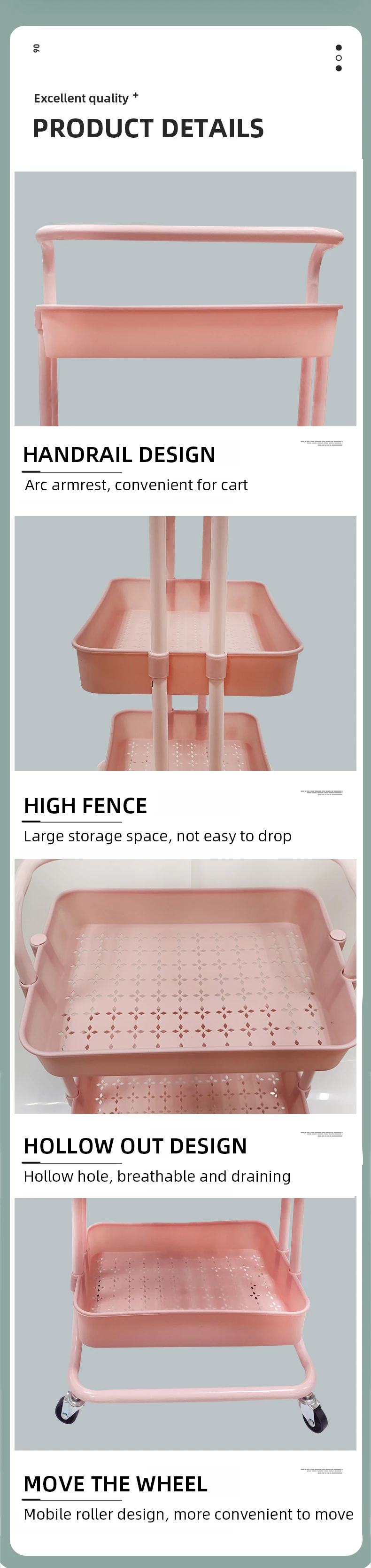 3 Storey Rolling Storage Utility Trolley Kitchen Trolley Storage Rack ...