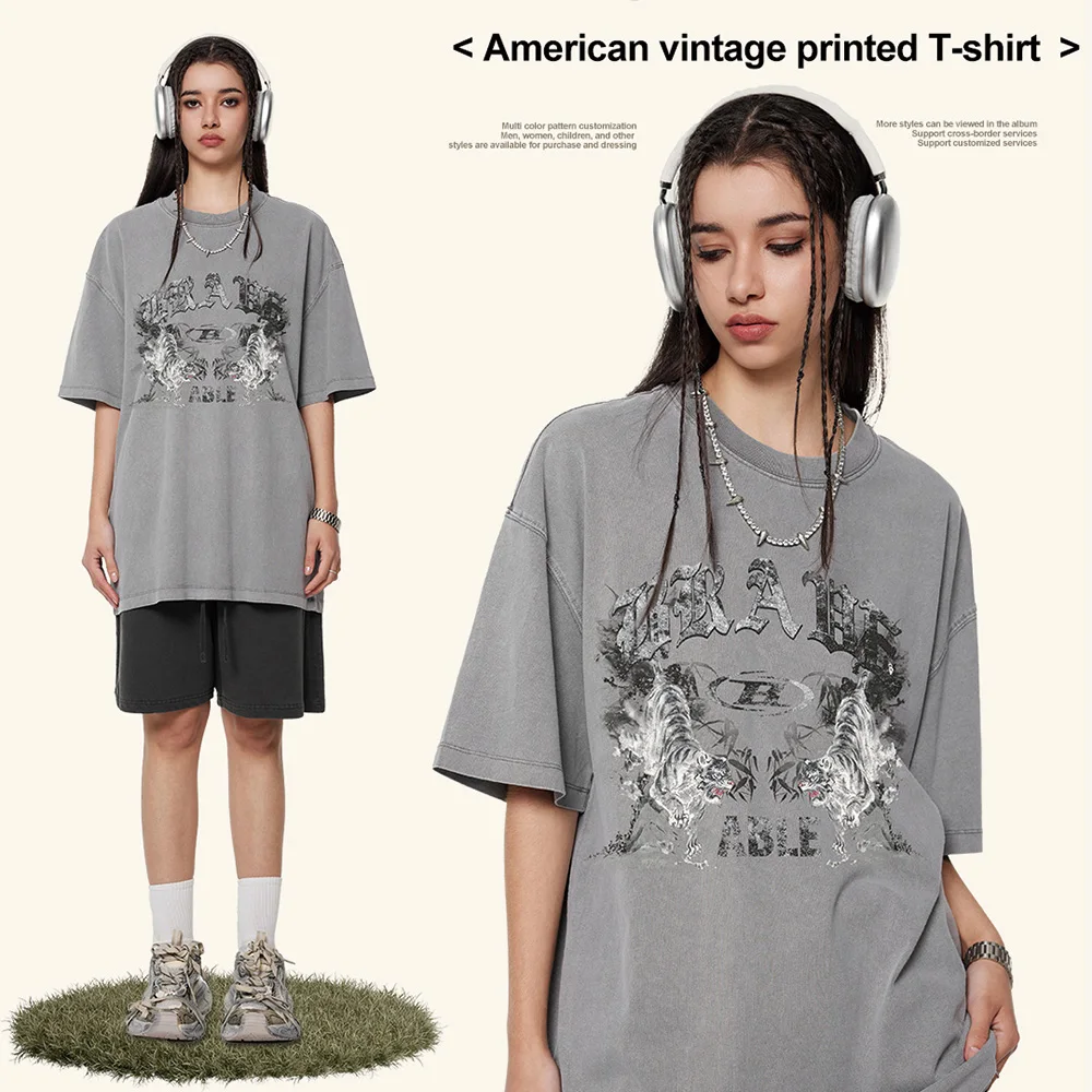 Asid Washed T-Shirt Enzyme Wash Urban Street Fashion Grey Sand 240 Mg ...