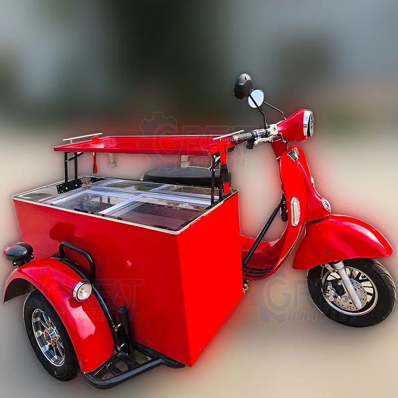 Electric Ice Cream Moped Sidecar Machine - 3-Wheel Scooter with Freezer ...