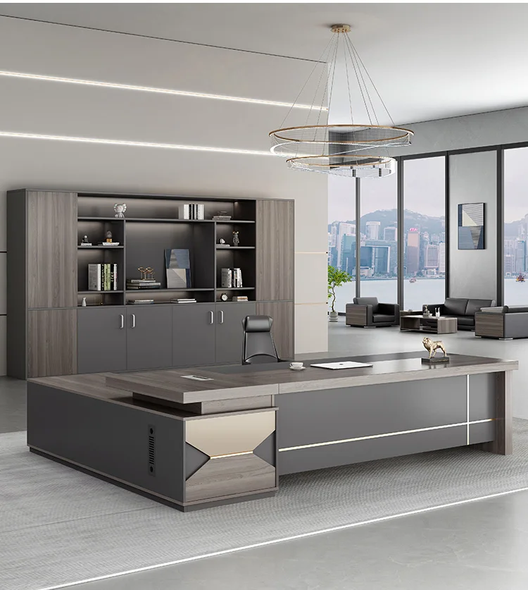 Luxury Executive Modern L Shaped Boss Ceo Wooden Table Drawers Office Desk