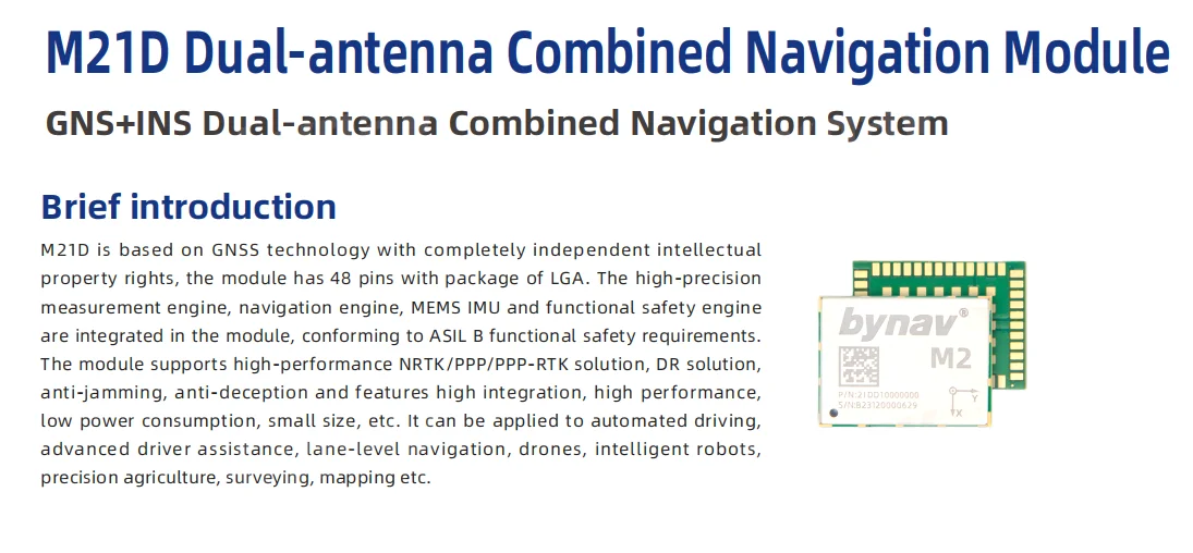 Bynav M21D GNSS+INS Dual-Antenna System for Precision Positioning