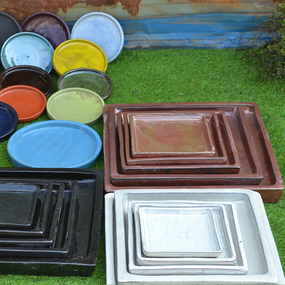 Custom Glazed Square Ceramic Pot Trays - Durable & Stylish