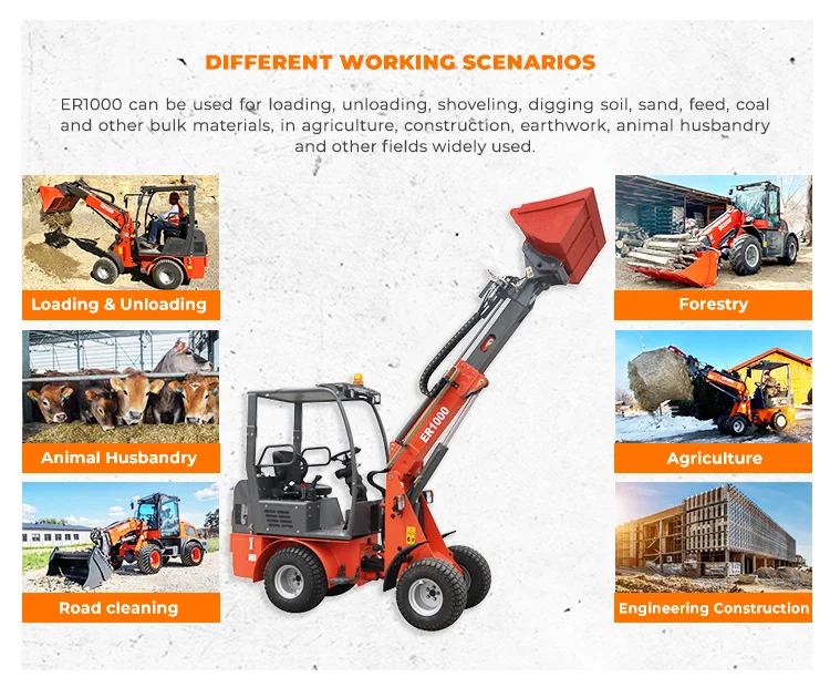 Everun CE Approved 1ton ER1000 teleskopic radlader Small Compact Mini ...