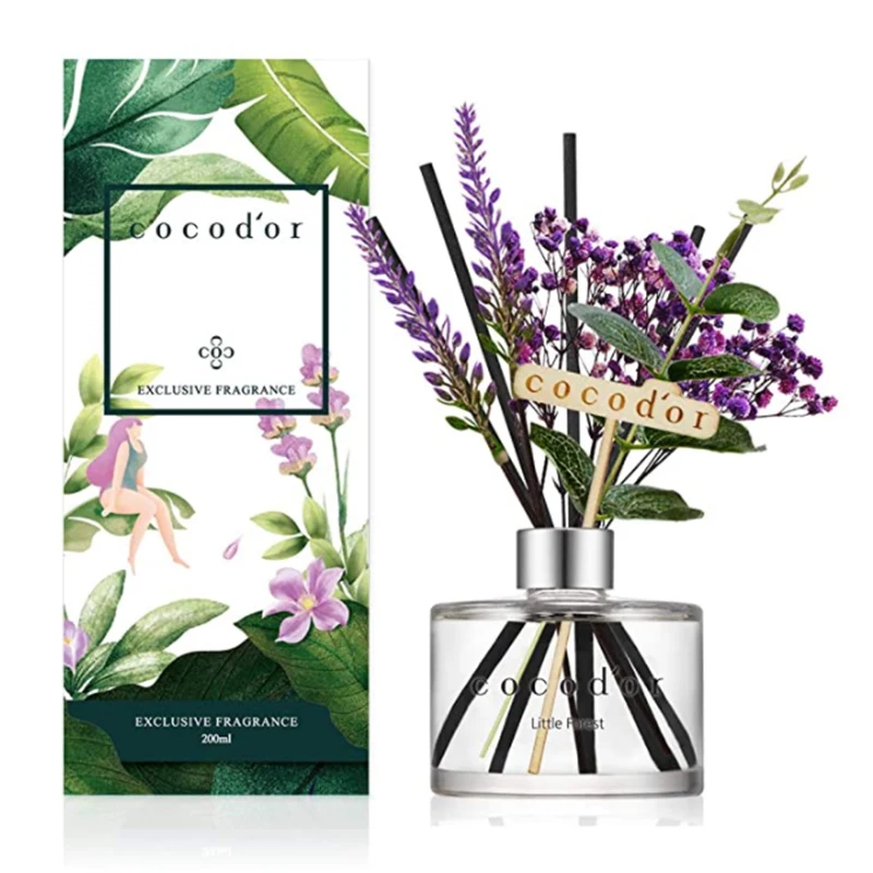 Luxury Glass Bottle Dried Flower Reed Diffuser In Gift Box With Rattan ...