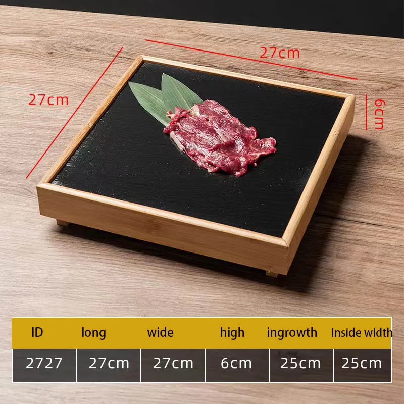 Wholesale Black Rectangle Slate Steak Plate With Wood Custom Black ...