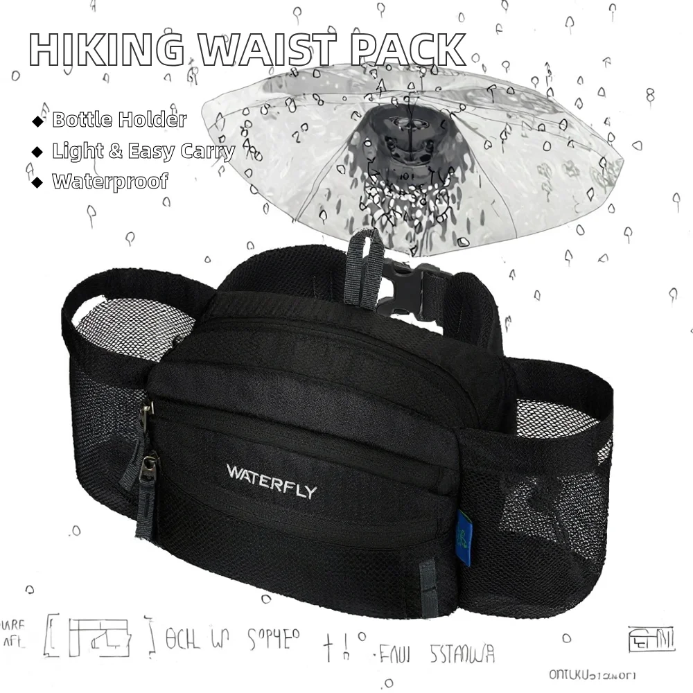 Nylon Fanny Pack for Hiking Water Bottle Holder with Zipper Closure ...