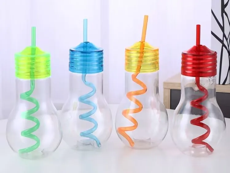 600ML Glowing Plastic Bulb Drinks Cup Cute Fashion Bulb Shape Milk ...