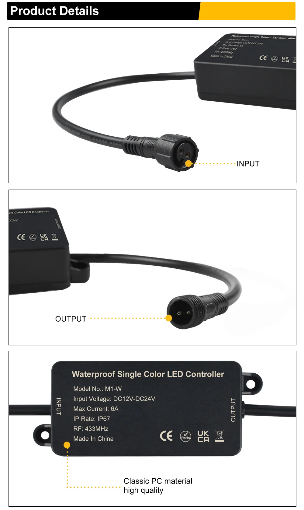 Ip67 Waterproof Led Single Color Controller 1 Channel Dimmer Dc 12v 24v ...