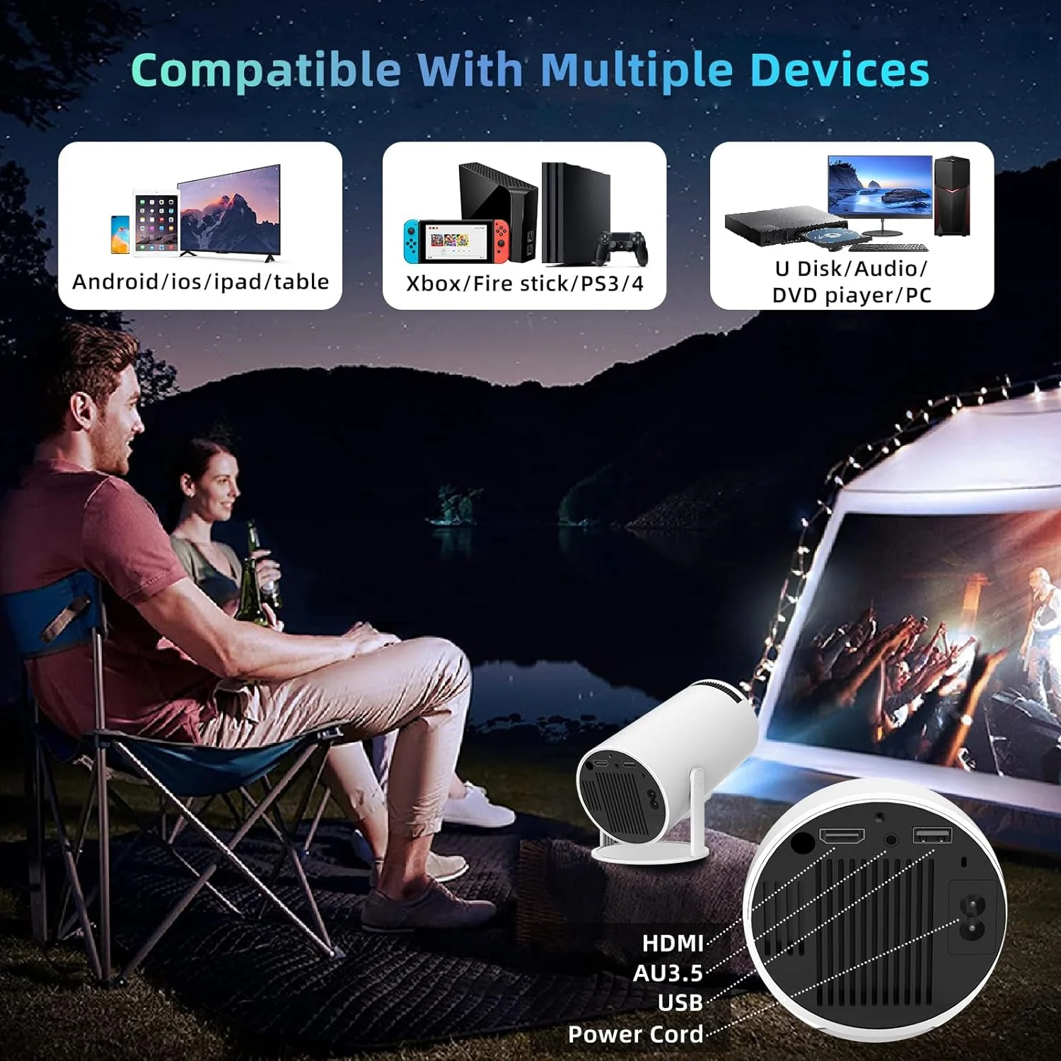 HY300 Pro Mini Projector - 4K Big Screen with 360 Sound