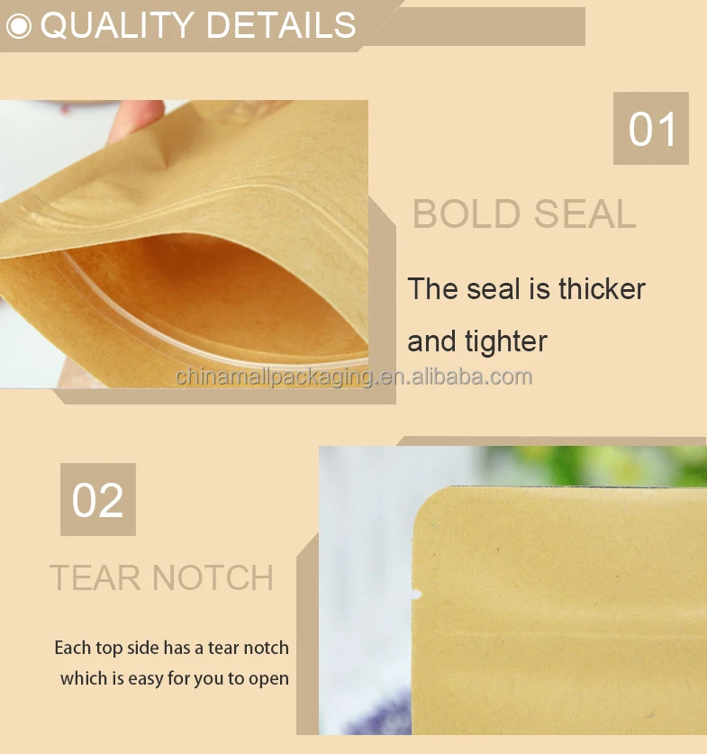 Kraft Paper Zipper Bags Standing Up Pouches Food Packaging Kraft Paper ...