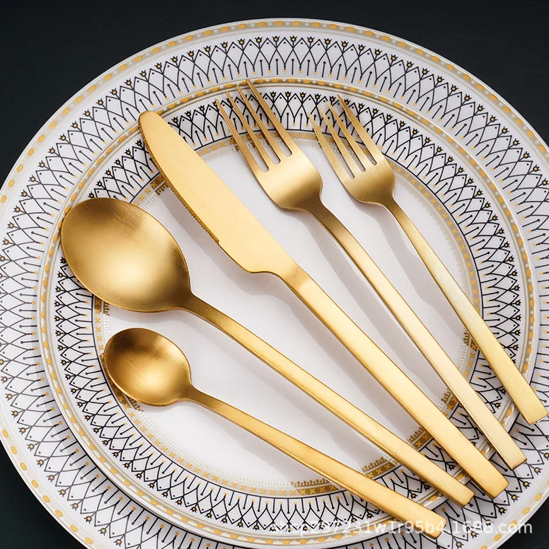 5piece Knife Spoon Fork Set - Gold Cutlery with Thick Handles