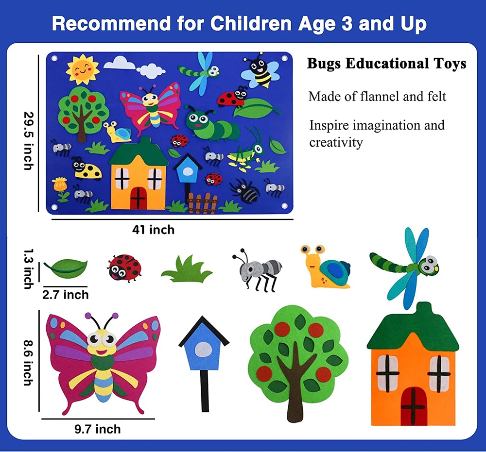 Preschool Sensory Wall Insects & Bugs Teaching Flannel Felt Story Board ...