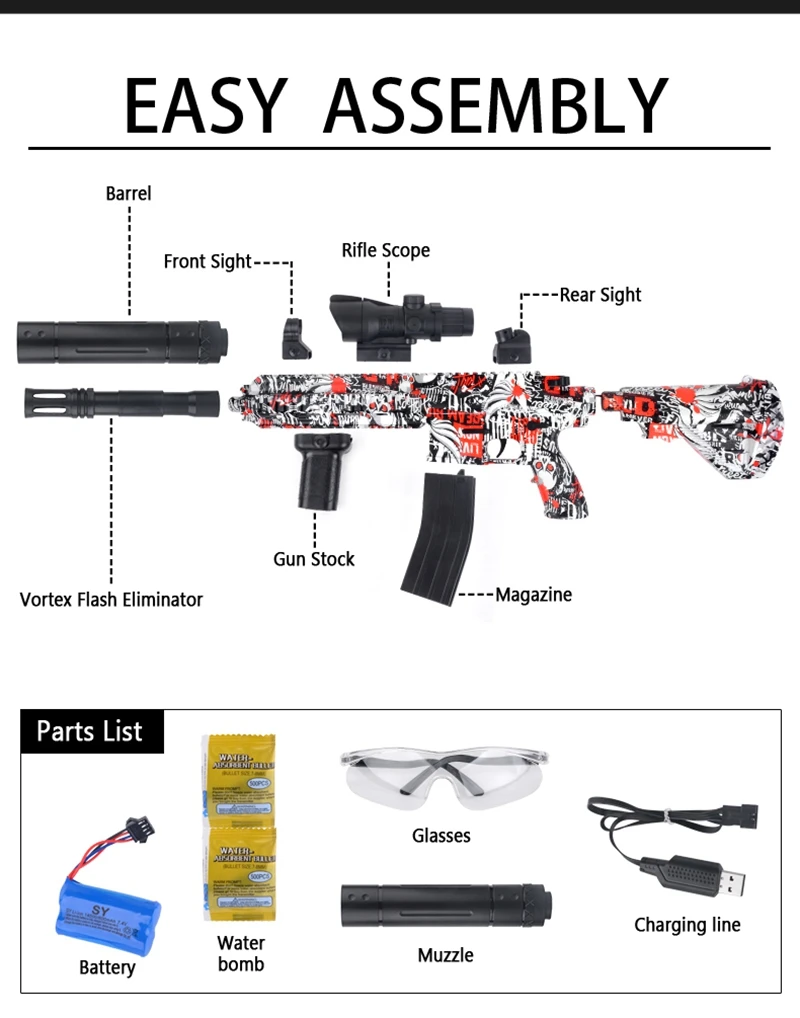 Kids Electric M416 Jelly Bullet Gel Blaster Guns Toys Splatter Water ...