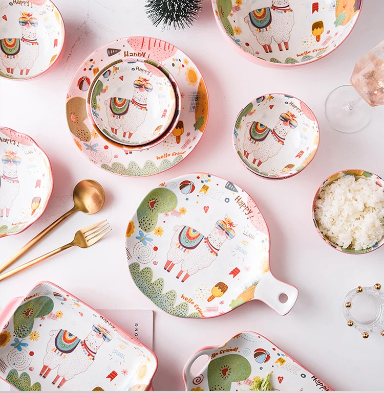 Cute Cartoon Ceramic Bowl Plate Dinnerware Sets Tableware Ceramic ...