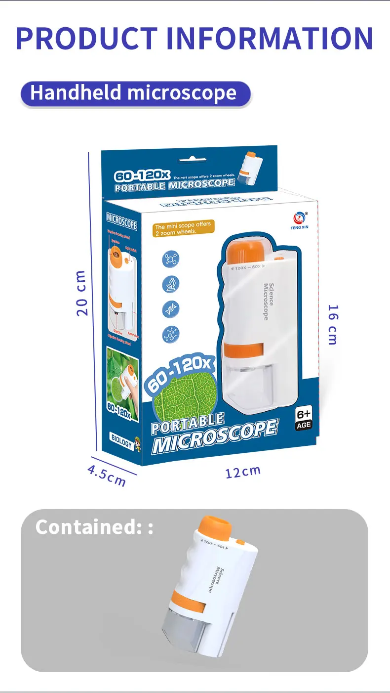 60-120x Portable Optical Handheld Microscope for Kids