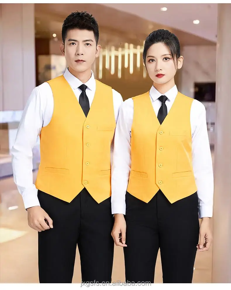 Unisex Button Vest for Waitress Supermarket Clerk Hotel Attendant Work ...