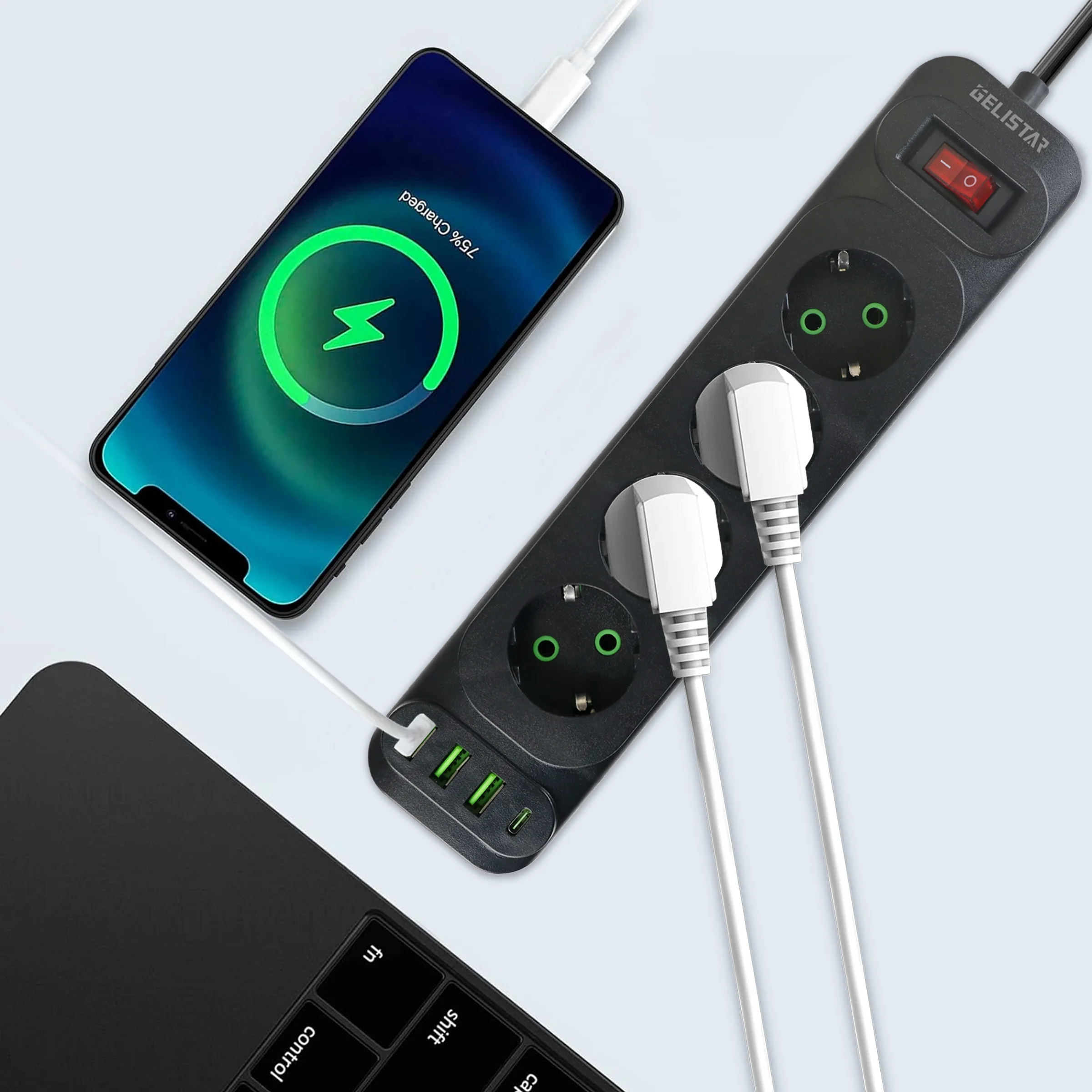 European Power Socket 4 Outlets With 3 Usb Ports And 1 Type C Port ...