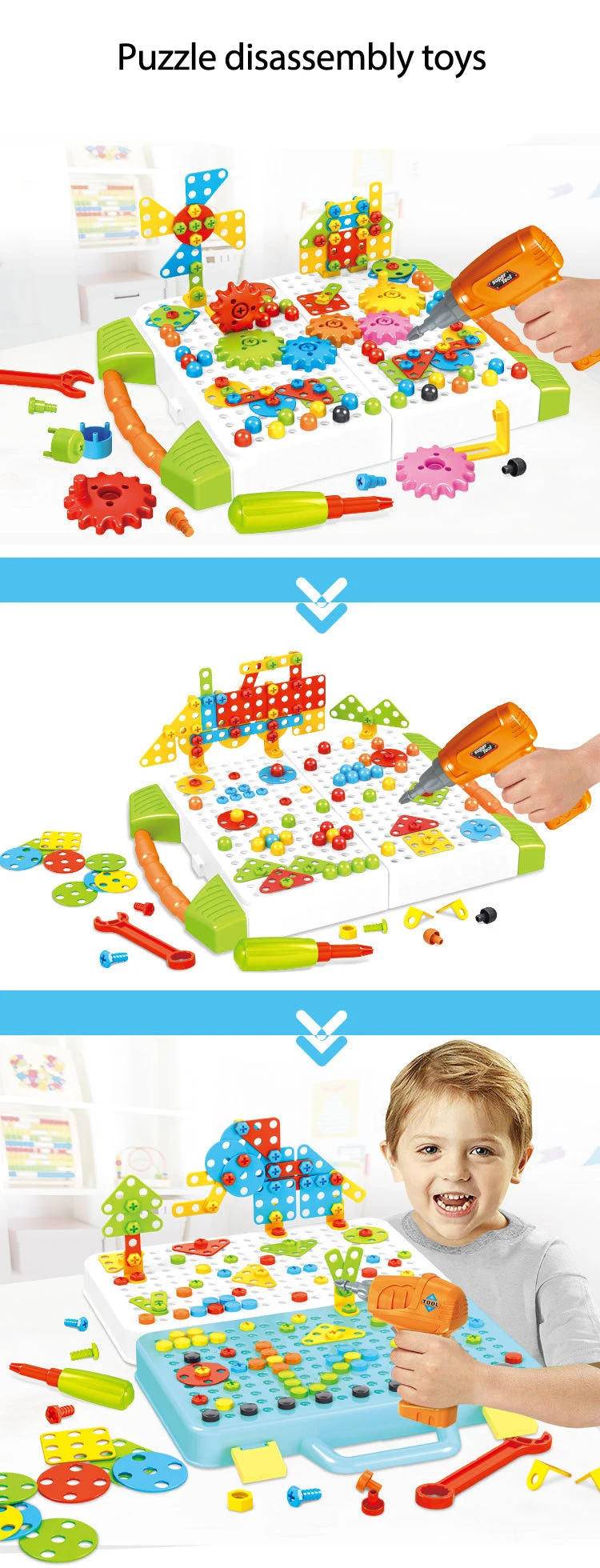 Kids Creative Diy 3d Assemble Building Blocks Disassembly Electric ...