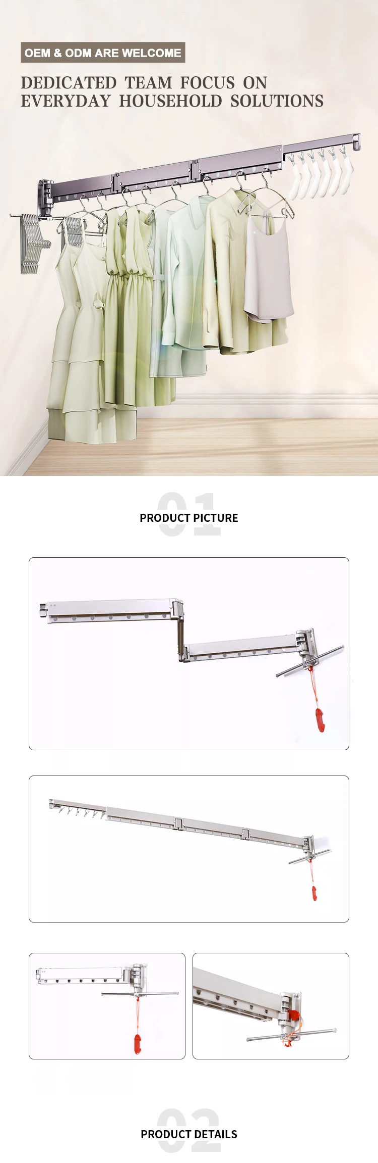 Manufacturer Wall Mounted Folding Clothes Hanger Retractable Drying 6100