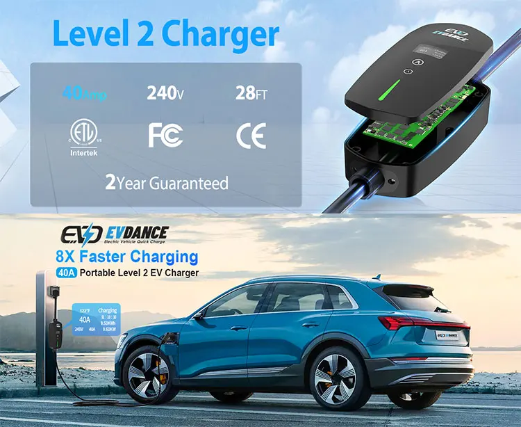 40a 240v 9.6kw Level2 Type 1 Nema 14-50 Plug J1772 25ft Charging Cable ...