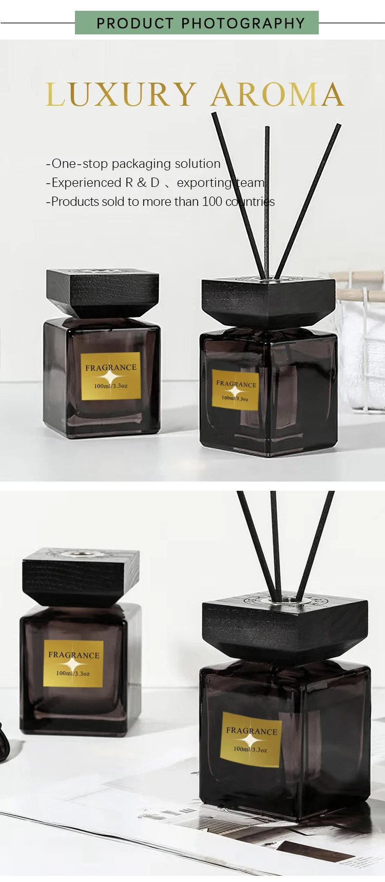 Wholesale Square Black Glass Reed Diffuser Bottle Empty