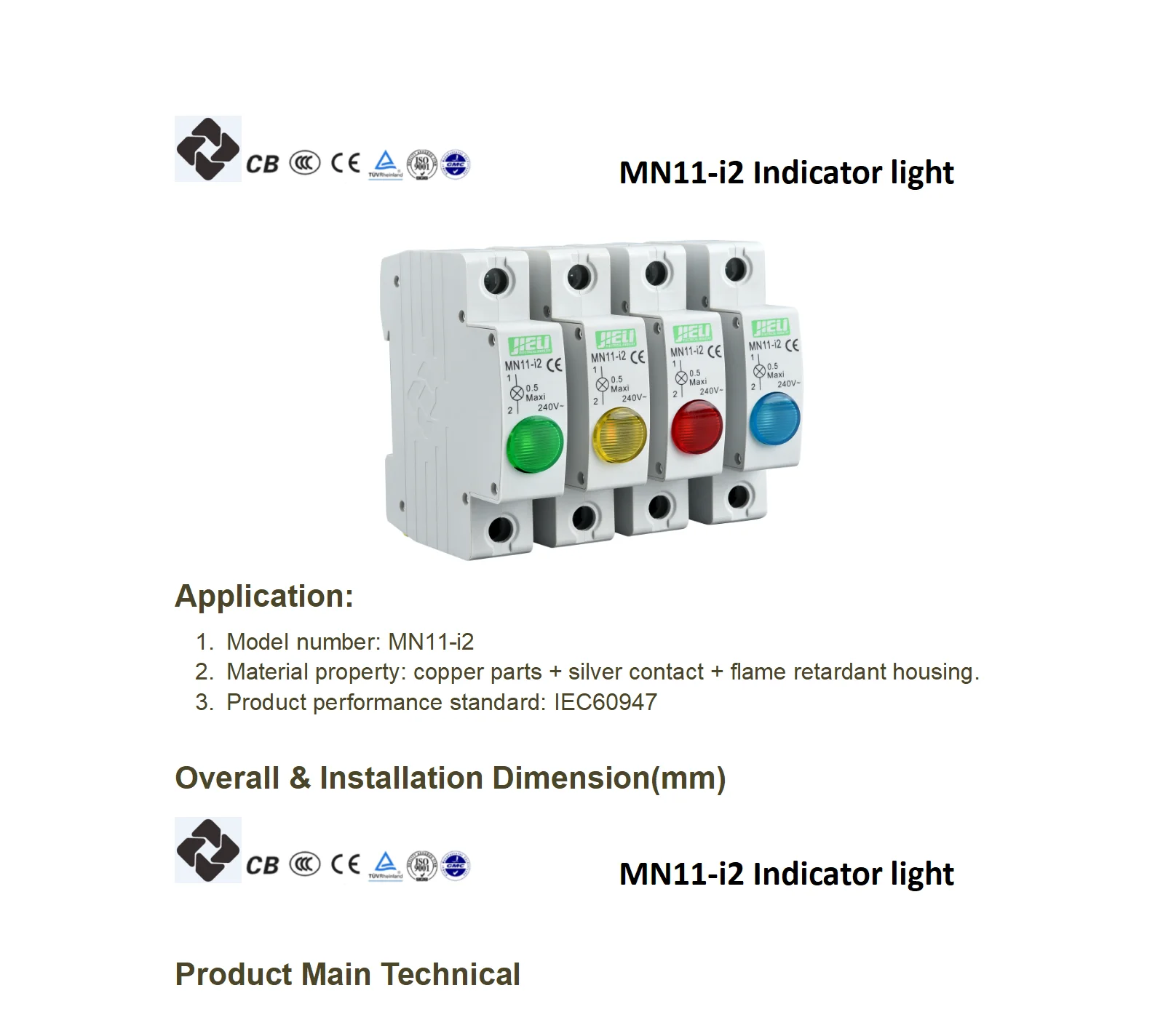 JIELI Miniature Circuit Breaker (MCB) MN11-i2 with Neon LED Indicator ...