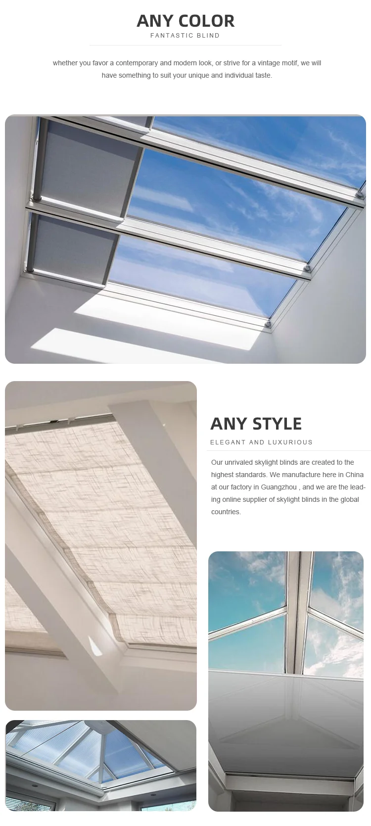 Electric Remote Control Skylight Blinds by Graceblinds