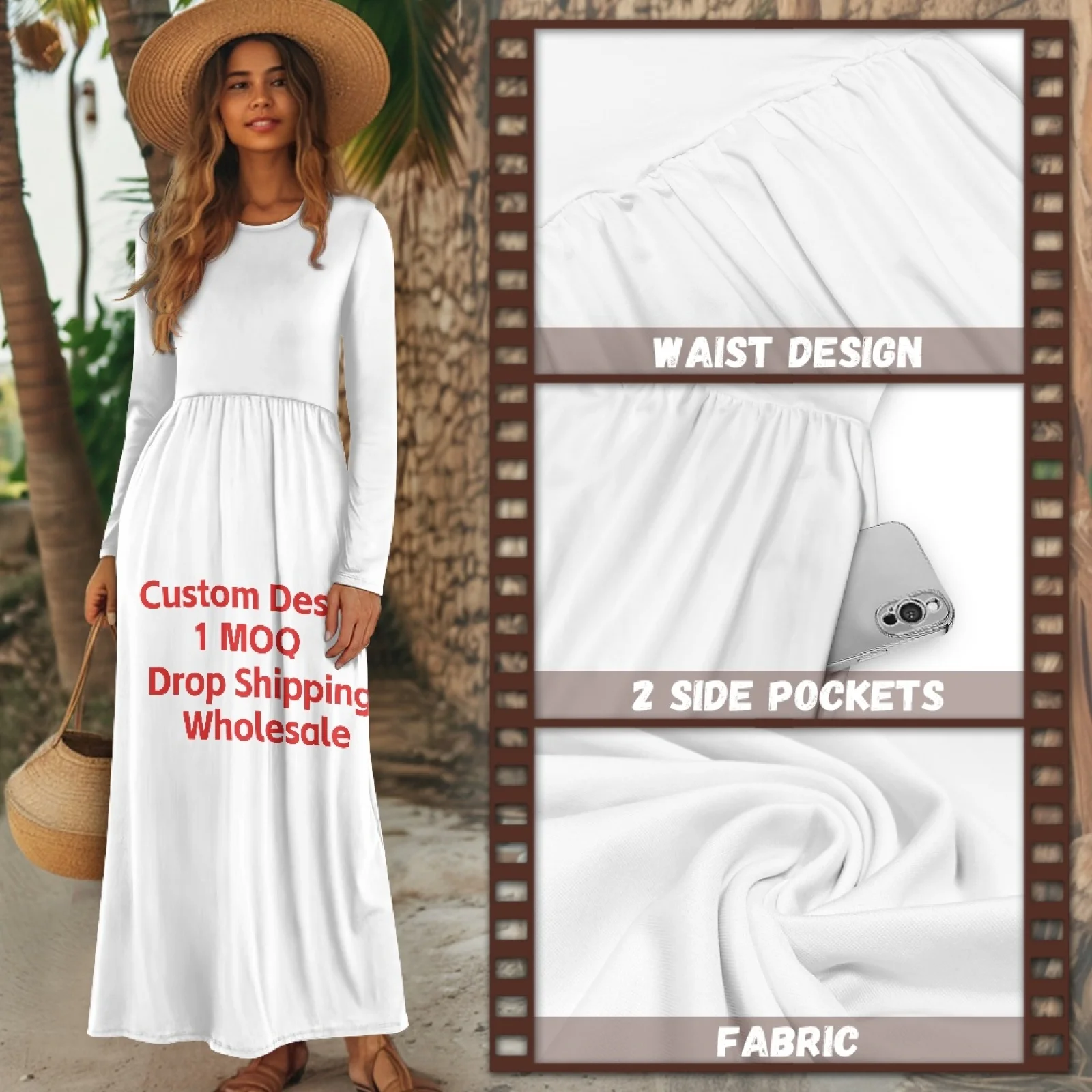 3D Printed Opihi Design Women's Long-sleeved Pocket Dresses Casual ...