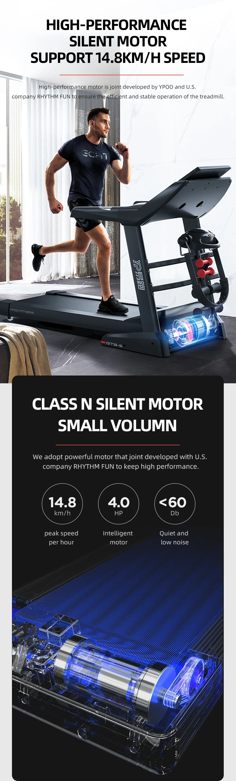 Ypoo High Quality Motorized Treadmill 4hp Home Use Treadmill With Tv ...