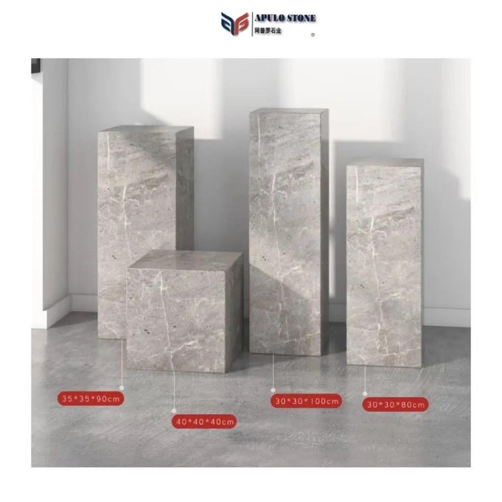 Popular Polished Natural Grey Marble Square Base Marble Display Coffee ...